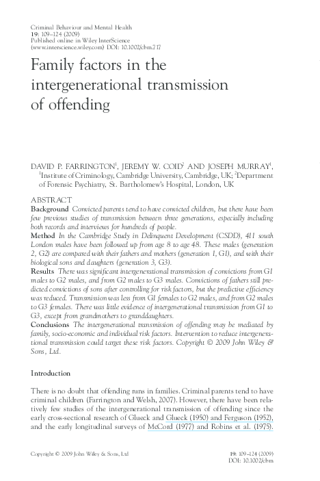 (PDF) Family factors in the intergenerational transmission of offending
