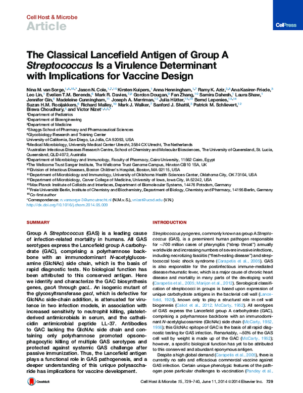 (PDF) The Classical Lancefield Antigen of Group A Streptococcus Is a ...