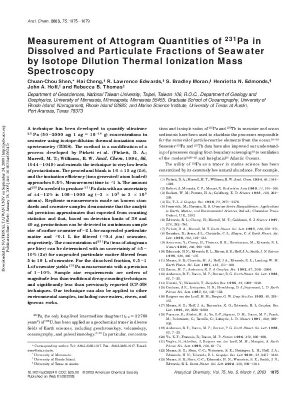 (PDF) Measurement of Attogram Quantities of 231 Pa in Dissolved and ...