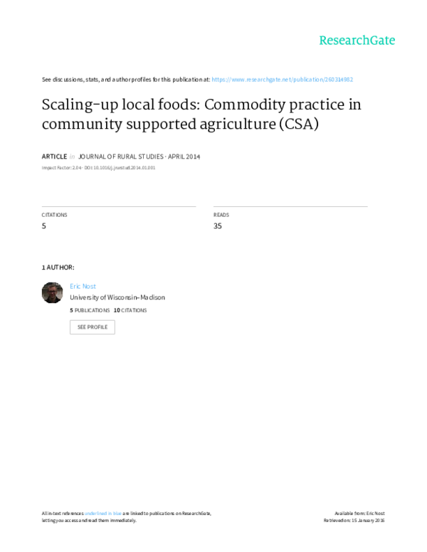 (PDF) Scaling-up local foods: Commodity practice in community supported ...
