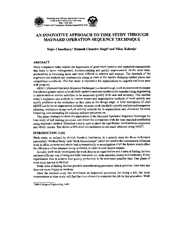 (PDF) An Innovative Approach to Time Study Through Maynard Operation Sequence Technique