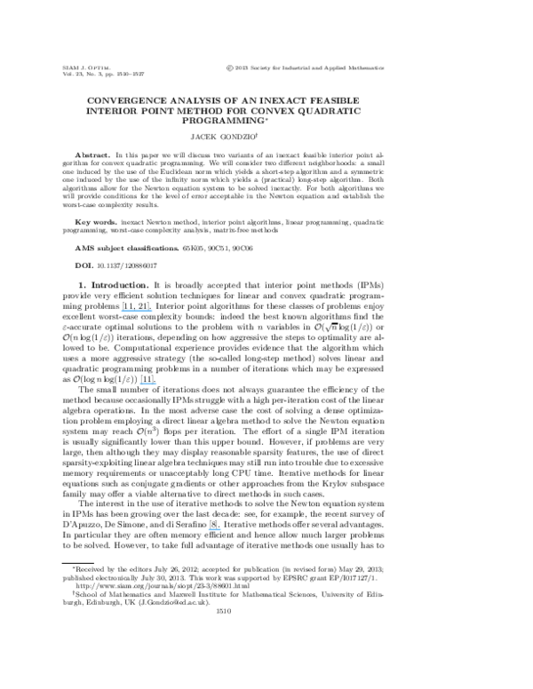 Pdf Convergence Analysis Of An Inexact Feasible Interior Point Method
