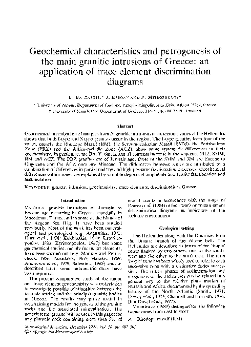 (PDF) Geochemical Characteristics and Petrogenesis of the Main Granitic Intrusions of Greece: An ...