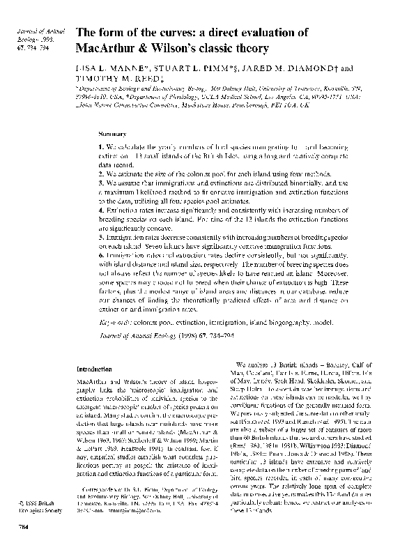 (PDF) The form of the curves: a direct evaluation of MacArthur & Wilson ...