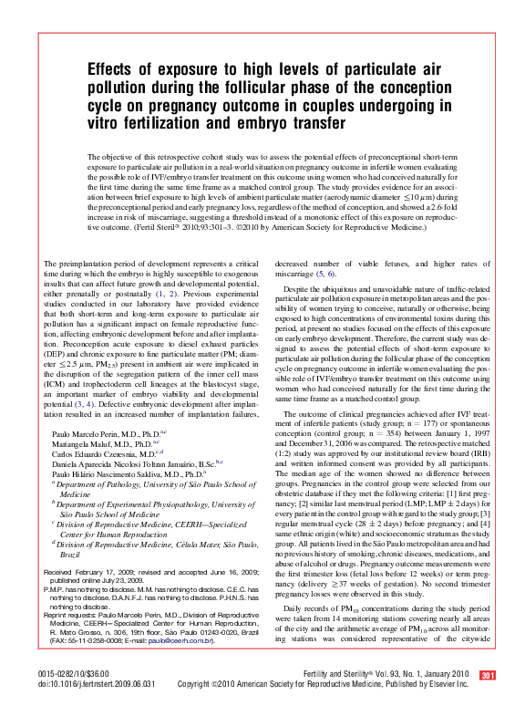 (PDF) Effects of exposure to high levels of particulate air pollution ...