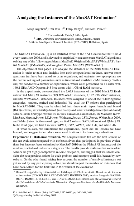 (PDF) Analyzing the instances of the MaxSAT evaluation