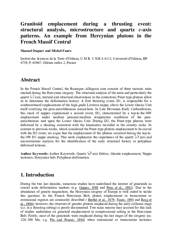 (PDF) Granitoid emplacement during a thrusting event: structural ...