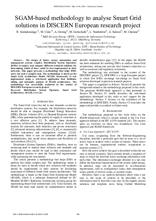 (PDF) SGAM-based methodology to analyse Smart Grid solutions in DISCERN European research project