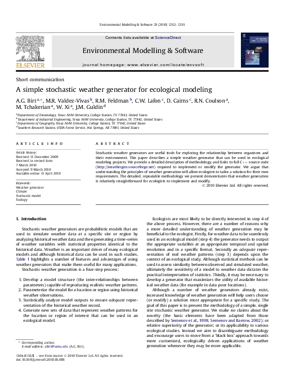 (PDF) A simple stochastic weather generator for ecological modeling