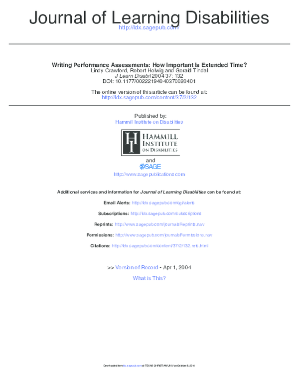 (PDF) Writing Performance Assessments: How Important Is Extended Time?