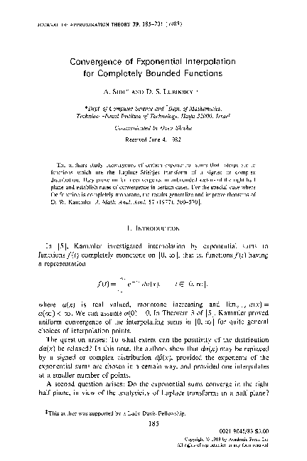 (PDF) Convergence of exponential interpolation for completely bounded functions