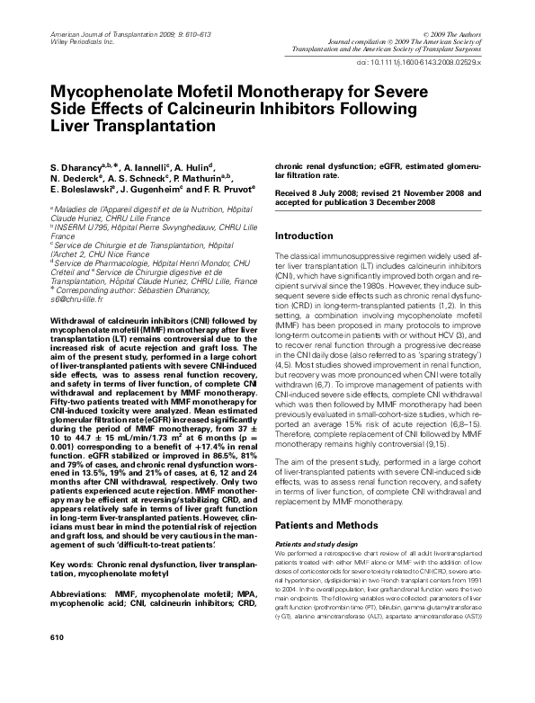 (PDF) Mycophenolate Mofetil Monotherapy for Severe Side Effects of ...