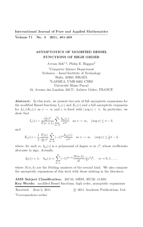 (PDF) Asymptotics of modified Bessel functions of high order