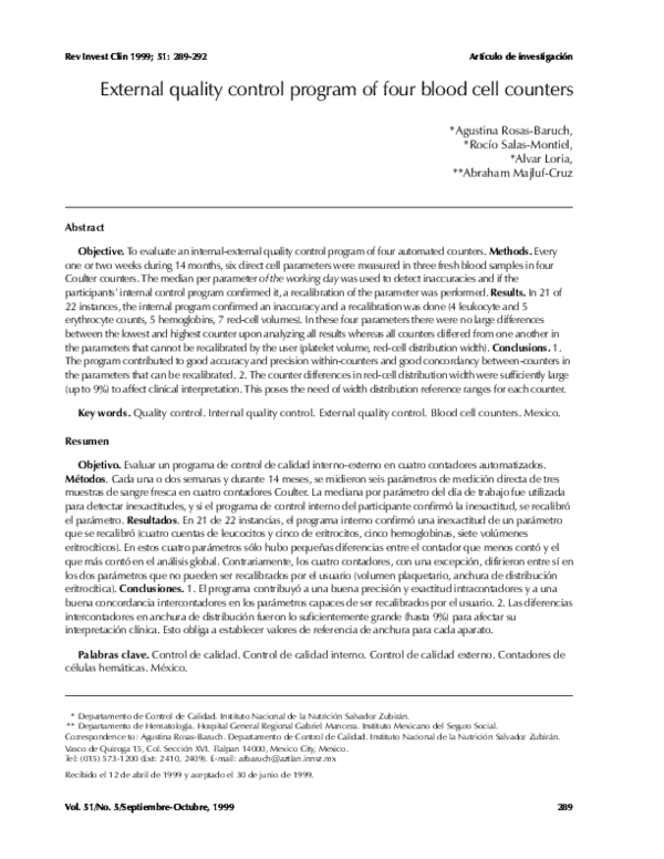 (PDF) External quality control program of four blood cell counters