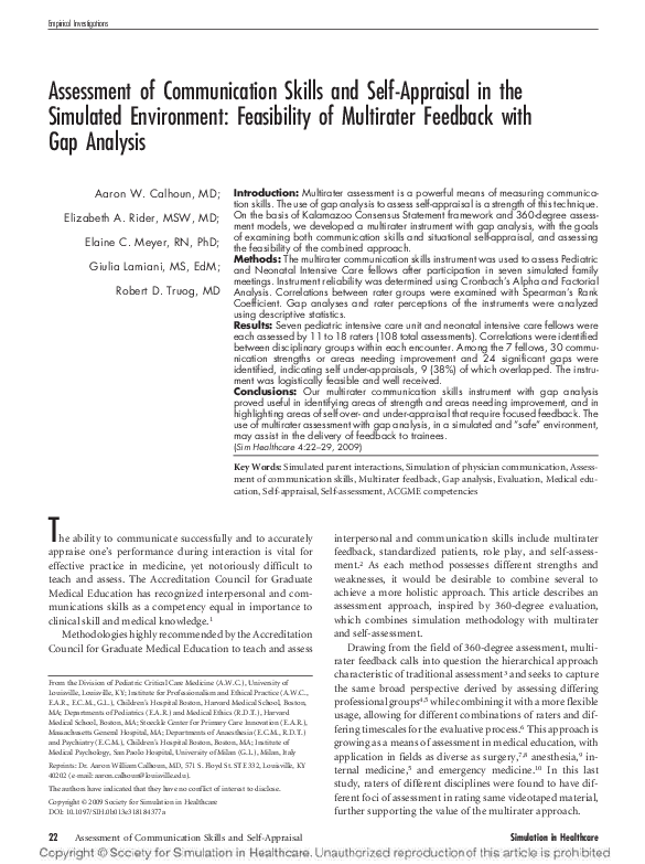 (PDF) Assessment of communication skills and self-appraisal in the ...