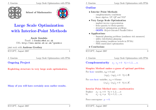 Pdf Large Scale Optimization With Interior Point Methods