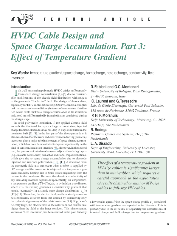 (PDF) HVDC Cable Design and Space Charge Accumulation. Part 3: Effect of Temperature Gradient ...