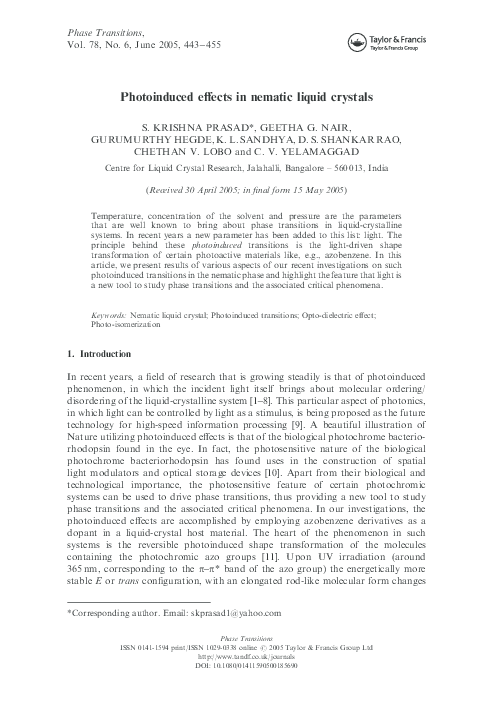 (PDF) Light-Induced Phase Transitions in Nematics