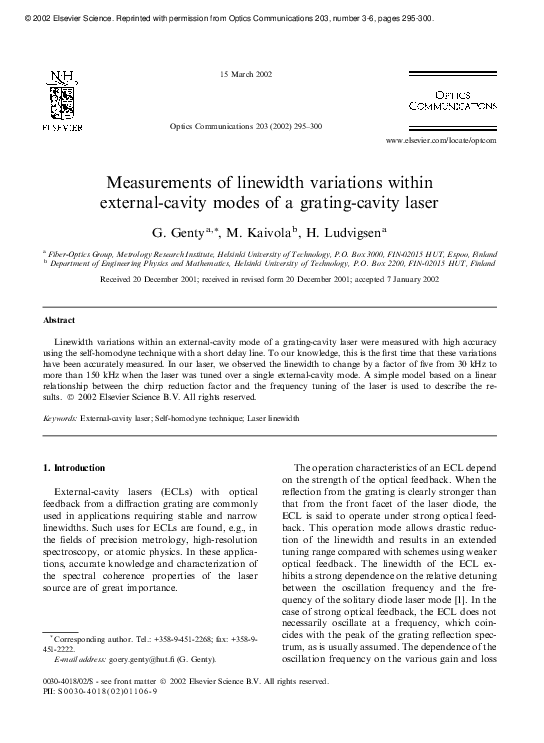 (PDF) Measurements of linewidth variations within external-cavity modes ...