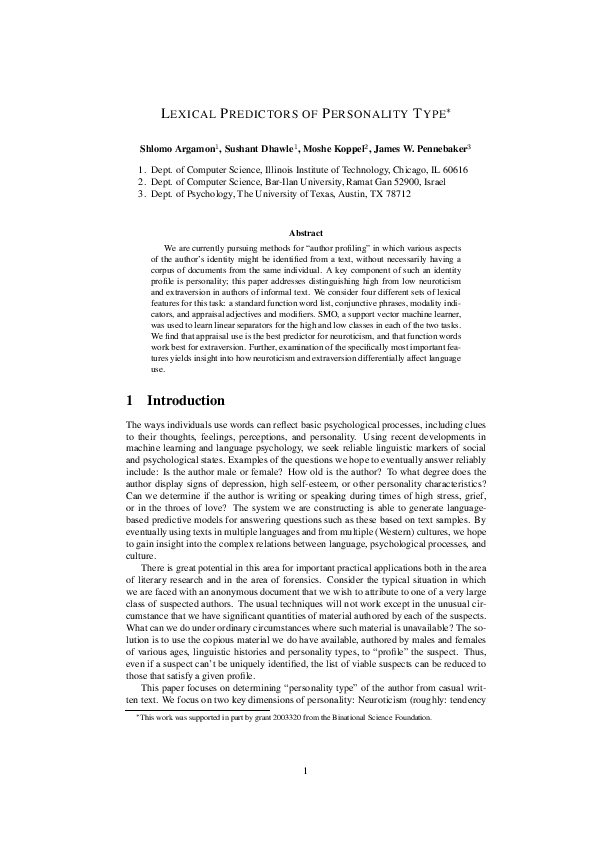(PDF) Lexical predictors of personality type