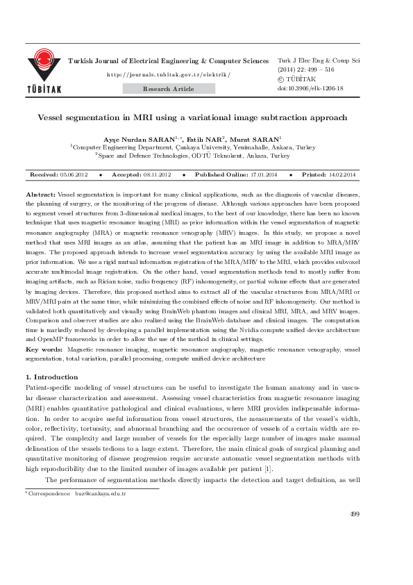 (PDF) Vessel segmentation in MRI using a variational image subtraction approach