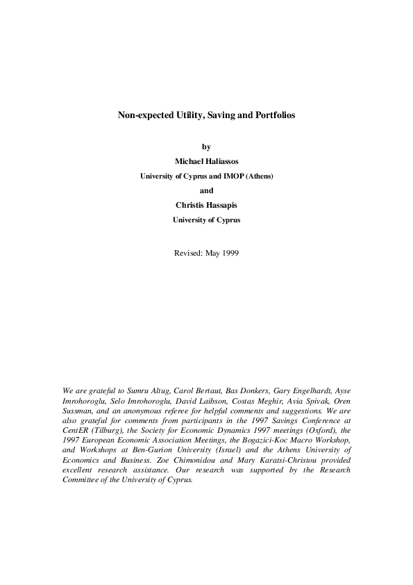 (PDF) Non-Expected Utility, Saving and Portfolios