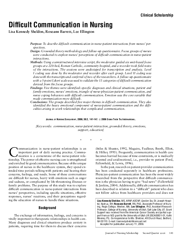 (PDF) Difficult Communication in Nursing