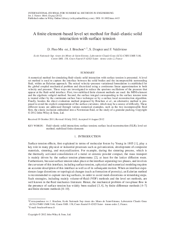Pdf A Finite Element Based Level Set Method For Fluid Elastic Solid Interaction With Surface