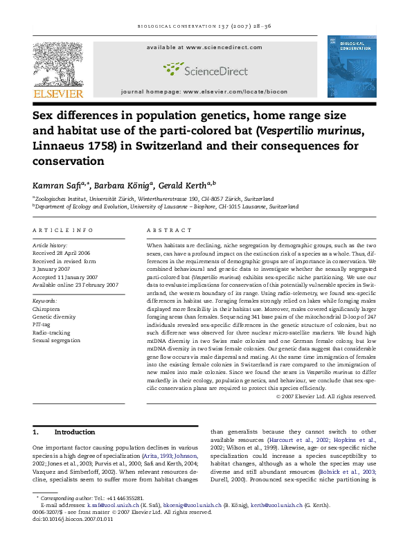 Pdf Sex Differences In Population Genetics Home Range Size And