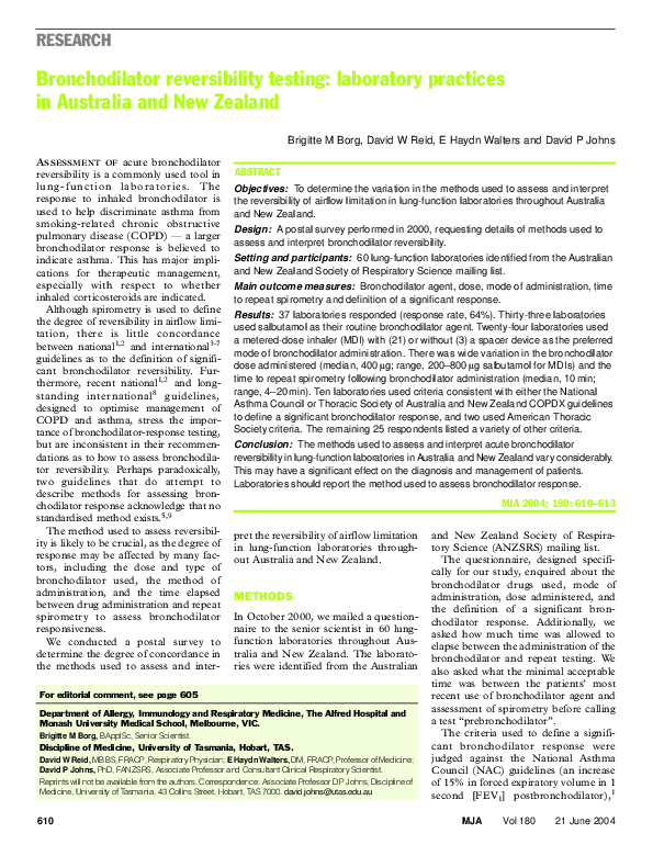 (PDF) Bronchodilator reversibility testing: laboratory practices in ...
