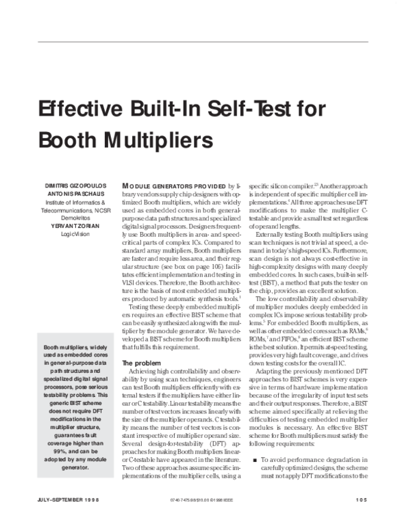 (PDF) Effective built-in self test for Booth multipliers