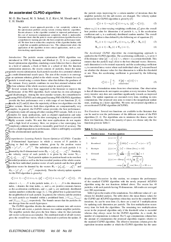 (PDF) An accelerated CLPSO algorithm