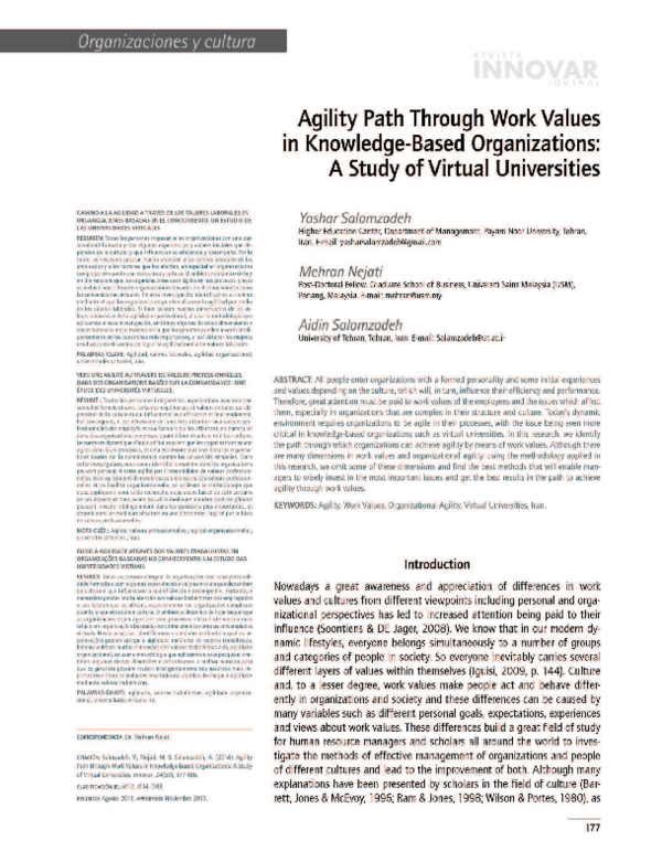 (PDF) Agility Path Through Work Values in Knowledge-Based Organizations ...
