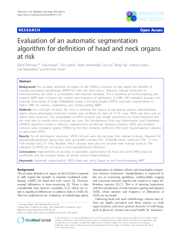 Pdf Evaluation Of An Automatic Segmentation Algorithm For Definition