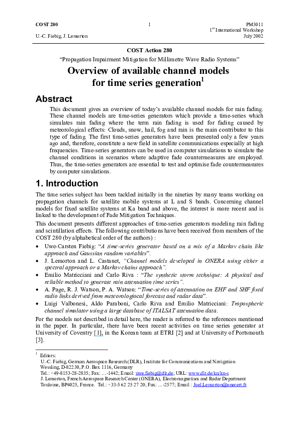(PDF) Overview of available channel models for time series generation
