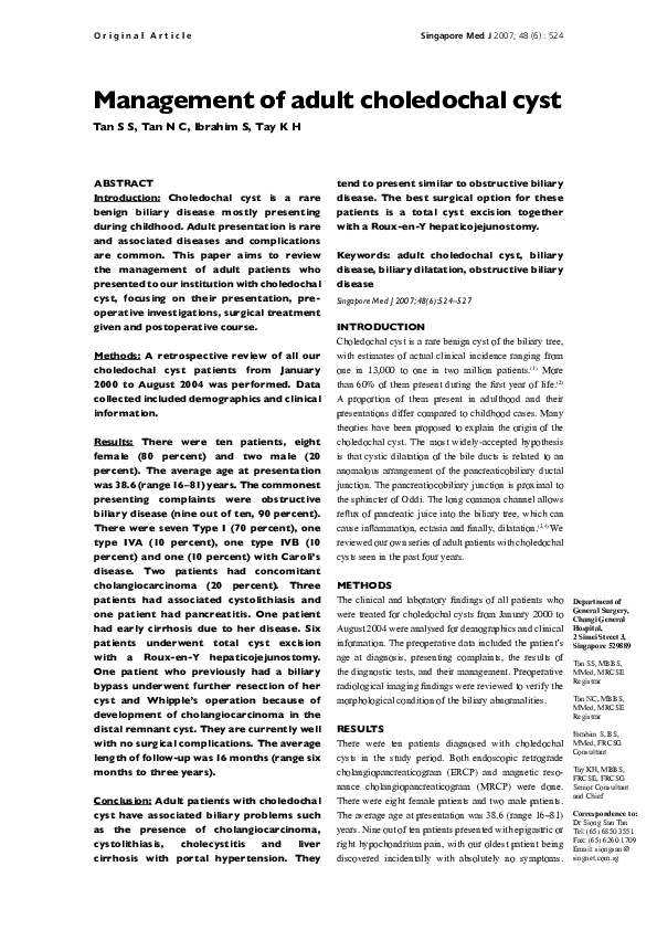 (PDF) Management of adult choledochal cyst