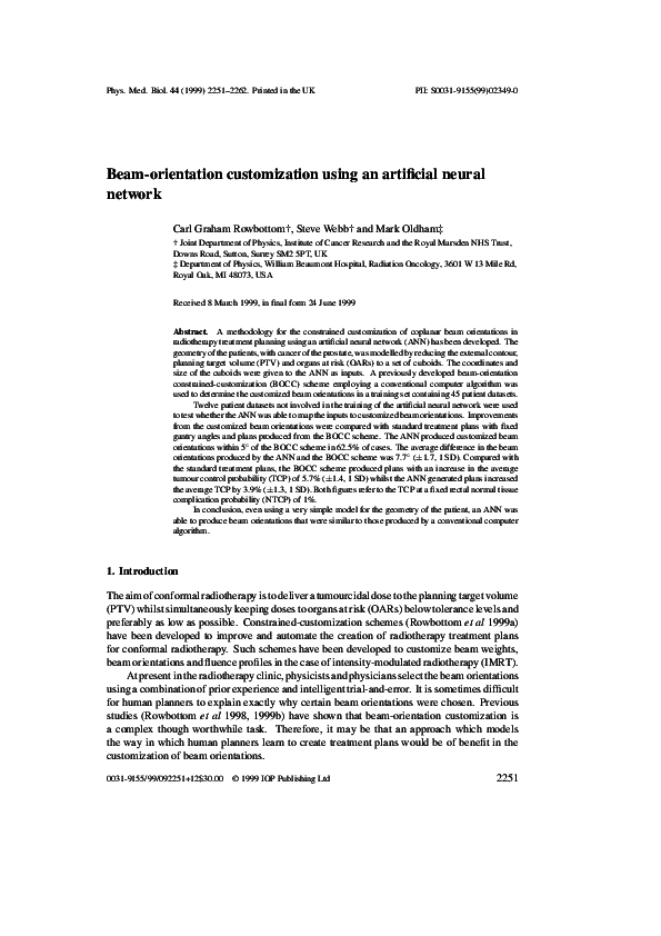 (PDF) Beam-orientation customization using an artificial neural network ...