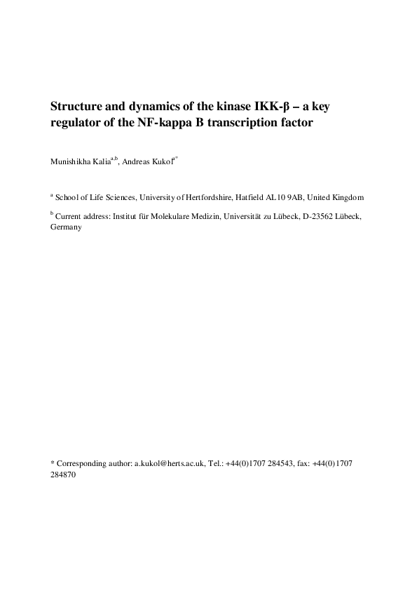(PDF) Structure and dynamics of the kinase IKK-β – A key regulator of ...
