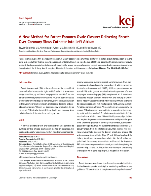 (PDF) A New Method for Patent Foramen Ovale Closure: Delivering Sheath ...