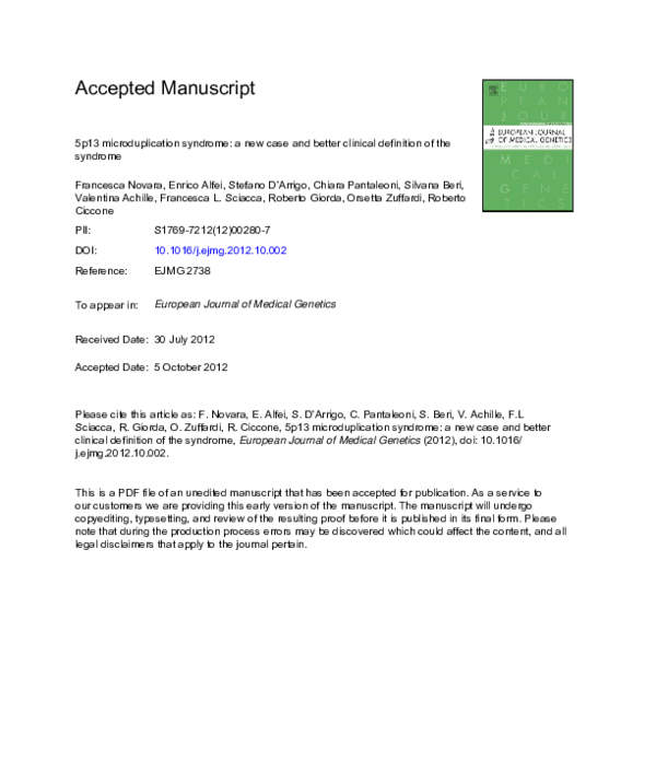 (PDF) 5p13 microduplication syndrome: A new case and better clinical ...