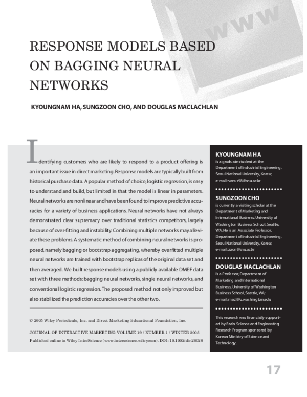 (PDF) Response models based on bagging neural networks