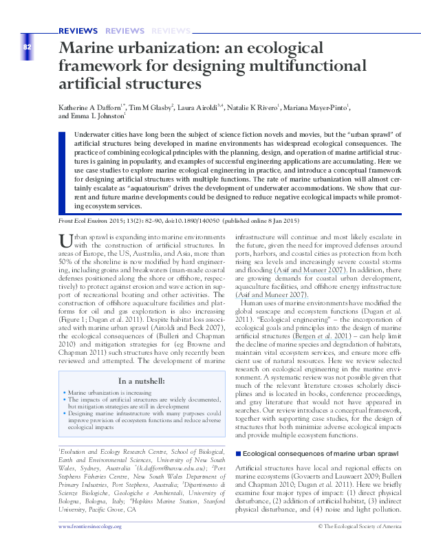 (PDF) Marine urbanization: an ecological framework for designing ...