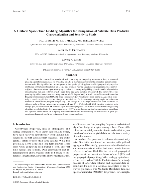 Pdf A Uniform Space Time Gridding Algorithm For Comparison Of Satellite Data Products