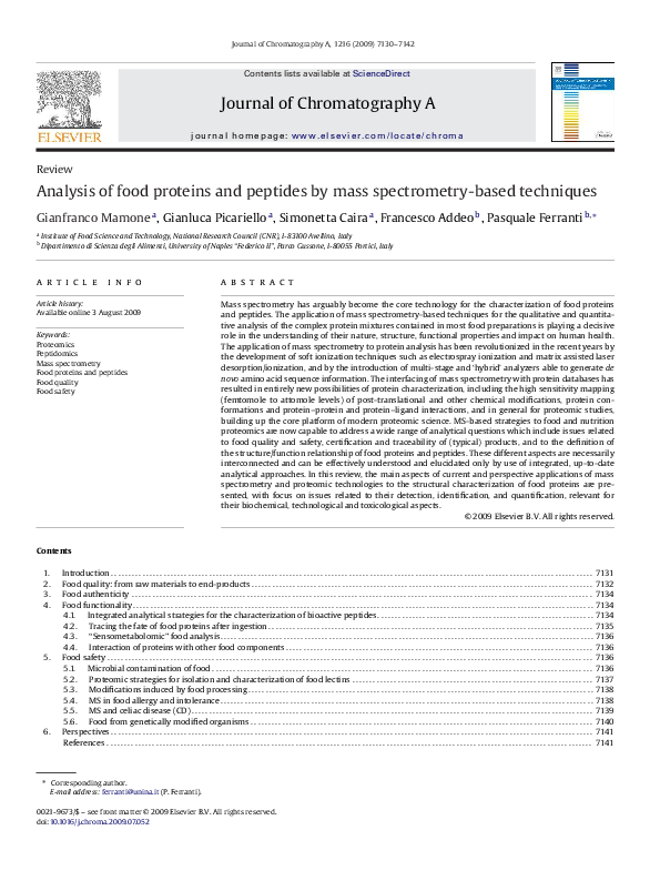 (PDF) Analysis of food proteins and peptides by mass spectrometry-based ...