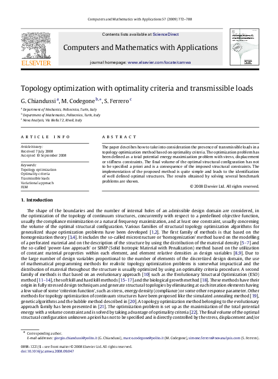 Pdf Topology Optimization With Optimality Criteria And Transmissible Loads M Codegone