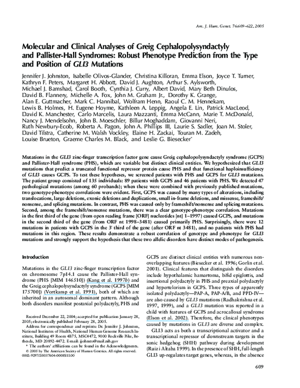 (PDF) Molecular and Clinical Analyses of Greig Cephalopolysyndactyly ...