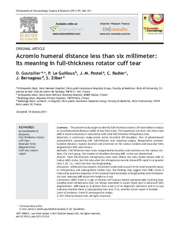 (PDF) Acromio humeral distance less than six millimeter: Its meaning in ...