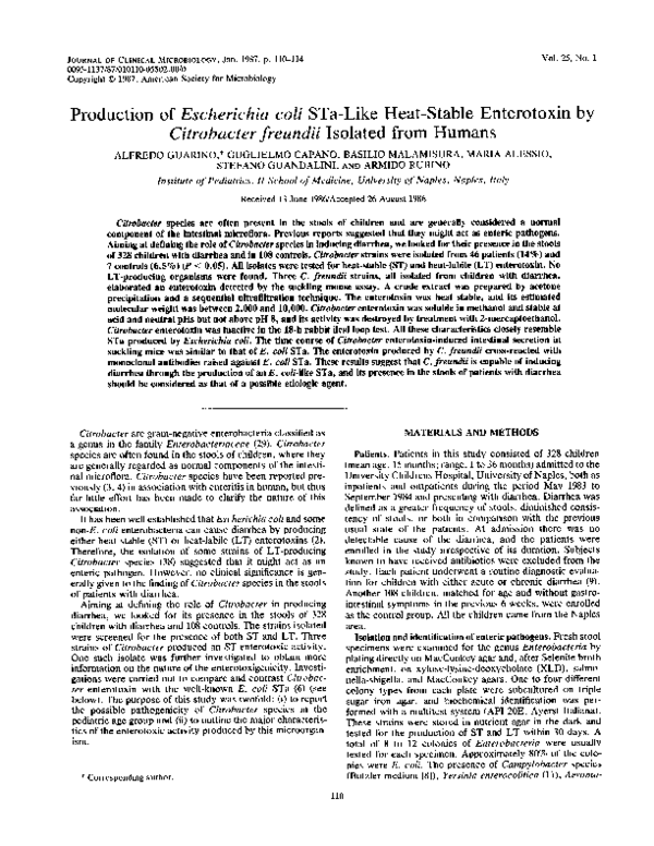 (PDF) Production of Escherichia coli STa-like heat-stable enterotoxin ...