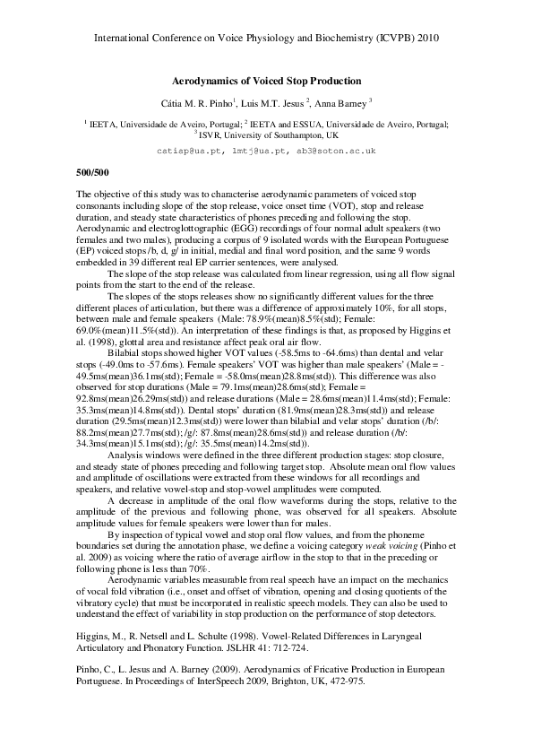 (PDF) Aerodynamics of Voiced Stop Production | Anna Barney - Academia.edu