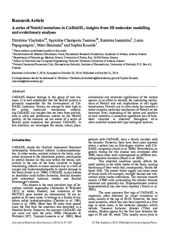 (PDF) CADASIL disease belongs to A series of Notch3 mutations in ...